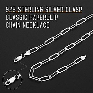 Paperclip Chain Necklace for Women 20 Inch Sterling Silver Necklace for Women 5mm Silver Paperclip Necklace Sterling Silver Chain Silver Chain Necklace for Women Sterling Silver Paperclip Necklace