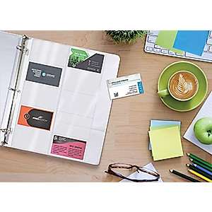50/Box Clear Heavyweight Business Card Sleeve Pages, Refill Pages, 10 Pockets Per Sheet, 3 Ring Business Card Binder Sheets, by Better Office Products, 50 Count