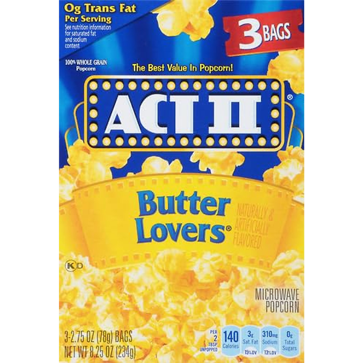 ACT II Butter Lovers Microwave Popcorn, 3-Count 2.75-oz. Bags