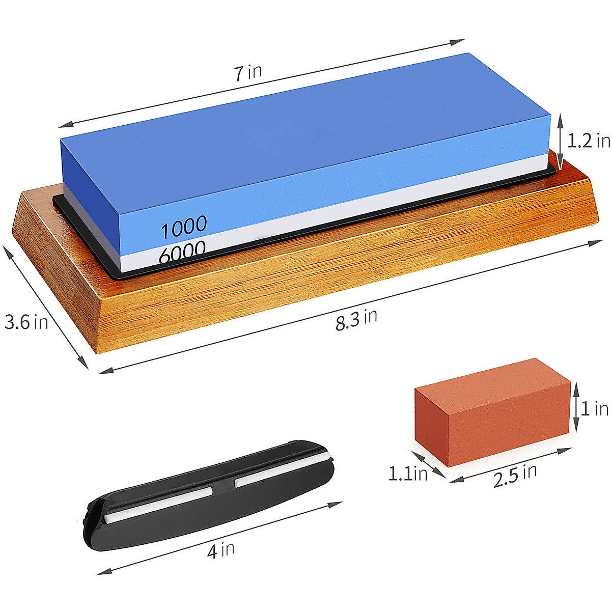 Whetstone Sharpening Stone Knife Sharpener, 2 Side 1000/6000 Grit Knife Sharpening Wet Stone Tool Kit for Kitchen Hunting, Non-Slip Bamboo Base Angle Guide Sharpening Stones for Knives