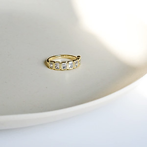 espere Emerald Cut Bezel Set CZ Halfway Eternity Band | 7 Stone Wedding Anniversary Band Bridal Set (4mm) Size 7