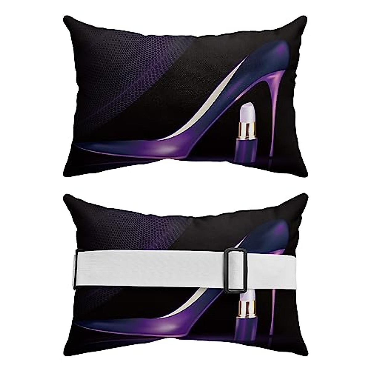 YOKOU Throw Pillow Covers Cases, Purple Lipstick and High Heel Black Durable Waterproof Cushion Covers with Strap, Ideal for Couches, Cars and Beach Chairs, 2pcs-12"X20"