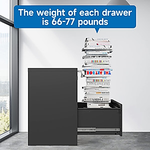 BYNSOE 2 Drawer Lateral File Cabinet Metal Filing Cabinet with Lock Office Home Steel Lateral File Cabinet for A4 Legal/Letter Size Lockable Wide Metal Cabinet,Assembly Required(2 Drawer, Black)