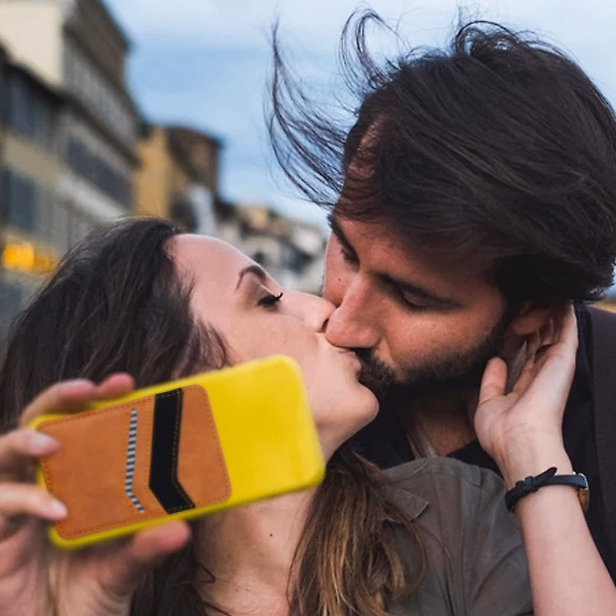 FRIFUN Card Holder for Back of Phone, Stick On Card Holder fits Most Cell Phones & Cases, Credit Card Holder Pocket Wallet for Men Women (Brown)