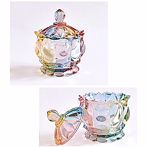 SOCOSY Royal Embossed Clear Glass Apothecary Jar With Lids , Candy Jar Containers Wedding Candy Buffet Jars Crystal Jewelry Box Food Jar 7oz (Flower)