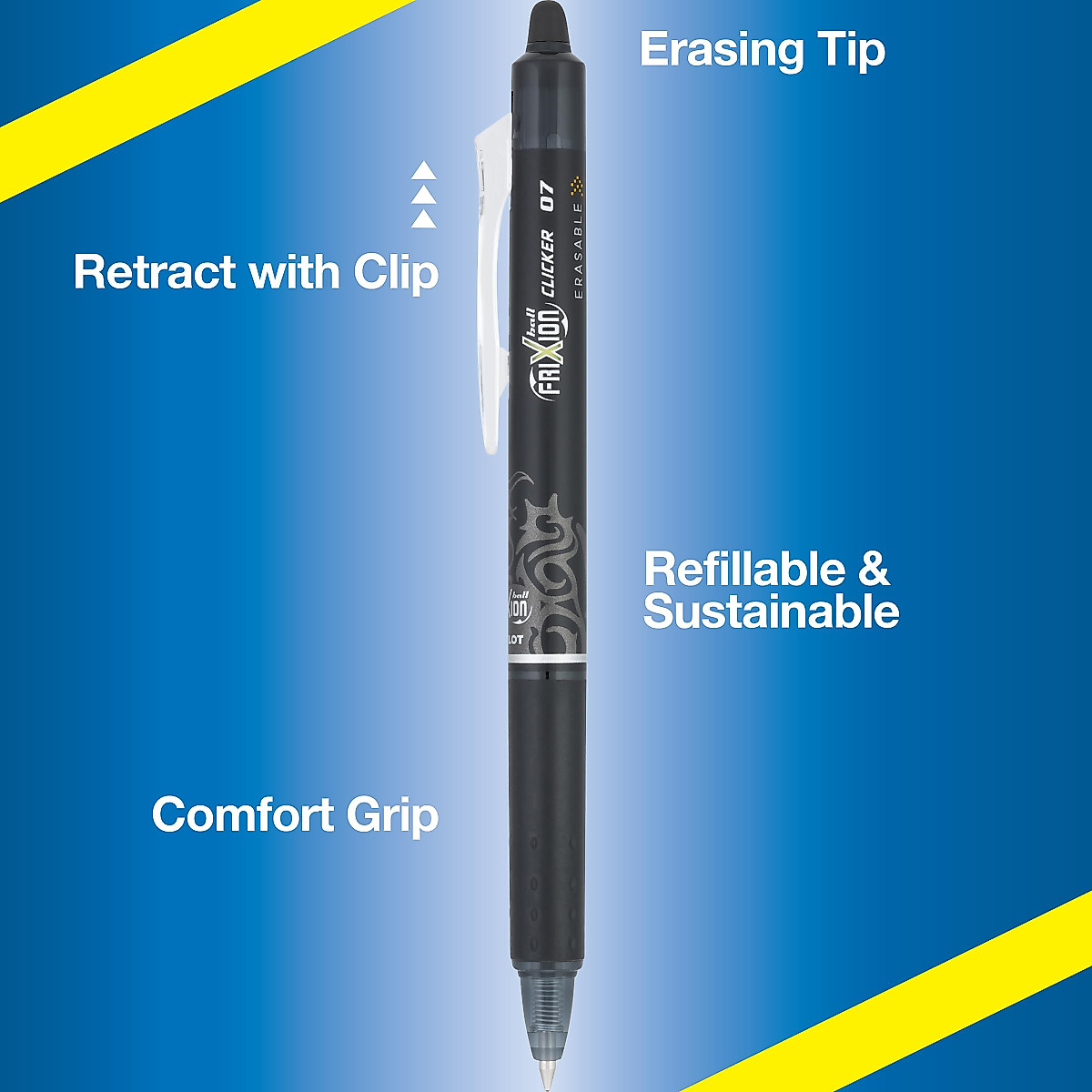 Pilot FriXion Clicker 0.7mm, Erasable Gel Pens, Fine Point (6-Pack, Black/Blue)