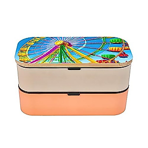 Corlorful Park Adult Lunch Box, Bento Box, With Cutlery Set Of 3, 2 Compartments, Rectangular, Lunch Box For Adults