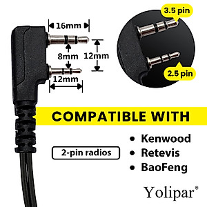 Yolipar Single-Wire Earpiece Surveillance Kit Compatible with Retevis H-777 RT1 RT21 RT22 BaoFeng, BTECH, Kenwood, Arcshell AR-5 Walkie Talkie with PTT Mic D-Shaped Clip-Ear Headset