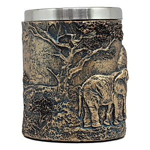 Ebros Animal Totem Spirit Safari Elephant And Calf Family Mug Textured With Rustic Textured Tree Bark Design In Painted Bronze Finish 12oz Drink Beer Stein Tankard Coffee Cup (Elephant Family)
