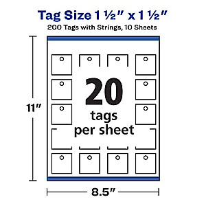 Avery Printable Blank Square Gift Tags with Sure Feed, 1.5" x 1.5", White, 200 Customizable Tags with Strings (22849)