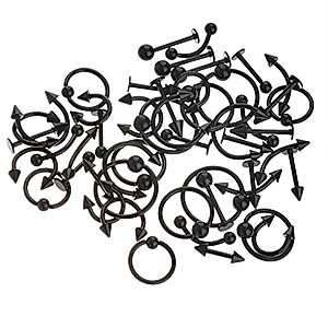 IPINK Spike Bars Labret Lip Ring Stud Body Piercing Stainless Steel Black 50pcs 16g