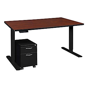 Regency Esteem Single Pedestal Powered One-Touch Height Adjustable Desk/Table, 60", Cherry/Black