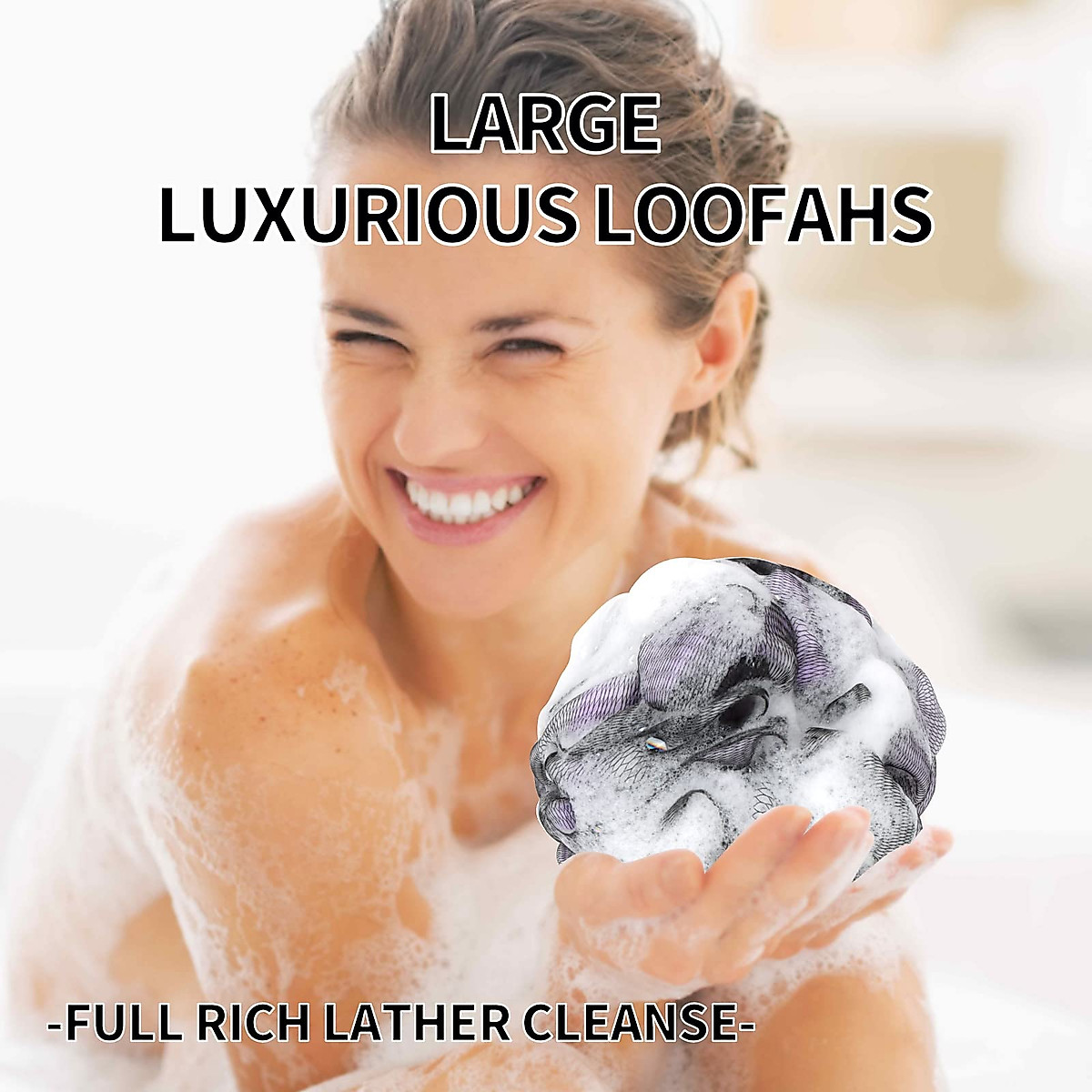 BCKENEY Bath Loofah Shower Sponge Body Back Scrubber Soft Mesh Shower Puffs Exfoliating Loofa for Women & Men Bath Accessories Cleaning Tool (Dark 2, 4Pcs 60G L)