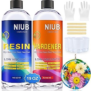 NIUB Epoxy Resin Kit - 19oz Resin and Hardener - Crystal Clear, Non-Toxic, No Bubble, Self-Leveling, Easy for Beginners - Deep Pour