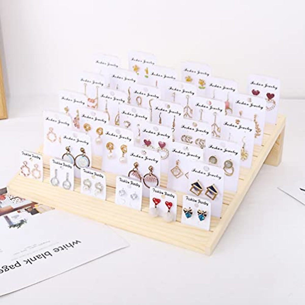 Garneck Earring Display Stand Wooden Business Card Holder Rustic Wood Earring Card Display Organizer Table Jewelry Ring Showcase Rack for Shows Selling Retail