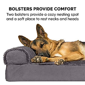 Furhaven XL Orthopedic Dog Bed Plush & Velvet L Shaped Chaise w/ Removable Washable Cover - Platinum Gray, Jumbo (X-Large)