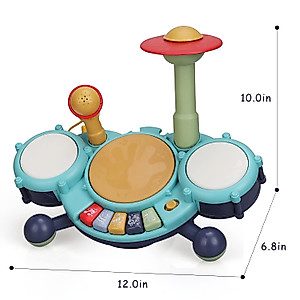 TOY Life 5 in 1 Baby Drum Set for Toddlers 1-3 Musical Toys for Toddlers 1-3 with Toddler Drum Set for Kids Baby Microphone Baby Keyboard Kids Drum Set Baby Instruments Musical Toys for 2 Year Old