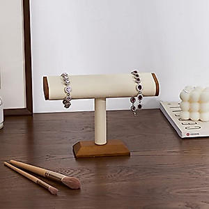 Oirlv Solid Wood T-Bar Watch Display Stand Jewelry Organizer Holder for Watch Bracelet Countertop Table Top Jewelry Tower(Creamy-white)