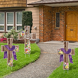 Marsui 3 Pcs Easter Decorations Easter Signs for Yard He Is Risen Sign Religious Easter Yard Sign Easter Outdoor Decorations Waterproof Easter Cross Lawn Stakes for Home Garden Easter Party (Classic)