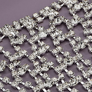 YERTTER Silver Wedding Full Rhinestone Hand Back Chain Sparkly Crystal Finger Bracelet with Ring Hareness Hand Chain Slave Link with Ring Bracelet Accessories Party for Women Girls（Silver 1)