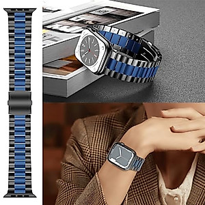 iiteeology Ultra 2 Band Compatible with Apple Watch 49mm 46mm 45mm 44mm 42mm, Upgraded Stainless Steel Wristband for iWatch Ultra & Series 10-1, Black/Blue