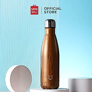MINISO Fathers Day Gifts from Daughter Imitation Wood Grain Insulated Bottle, 17oz Stainless Steel Water Bottles for Gym,Travel,Sports, Reusable Metal Water Bottle