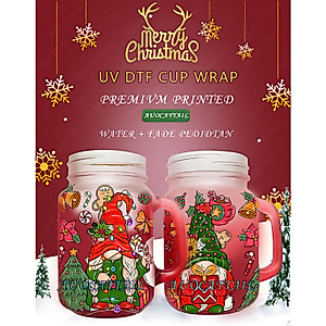 16OZ Glass Cups UV DTF Cup Wrap Christmas Rub on Transfers for Crafting DIY Libby Glass Waterproof Decals （6 Sheets）