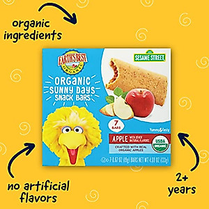 Earth's Best Organic Kids Snacks, Sesame Street Toddler Snacks, Organic Sunny Days Snack Bars for Toddlers 2 Years and Older, Apple with Other Natural Flavors, 7 Bars per Box (Pack of 6)