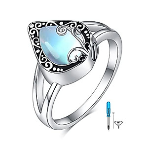 POPLYKE Urn Ring for Ashes Sterling Silver Moonstone Filigree Cremation jewelry Rings For Ashes Of Loved Ones Memorial Keepsake（6 Size）