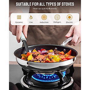 OAKSWARE 3-Piece Set, 9.5-inch and 11-inch Nonstick Stainless Steel Fry Pans with Ergonomic Handle, Oven and Dishwasher Safe