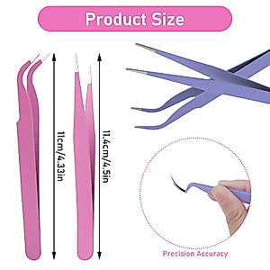 Prasacco 4 Pcs Straight Curved Tweezers, Sticker Tweezers, Craft Tweezers, Eyelash Tweezers, Nail Art Rhinestone Tweezers