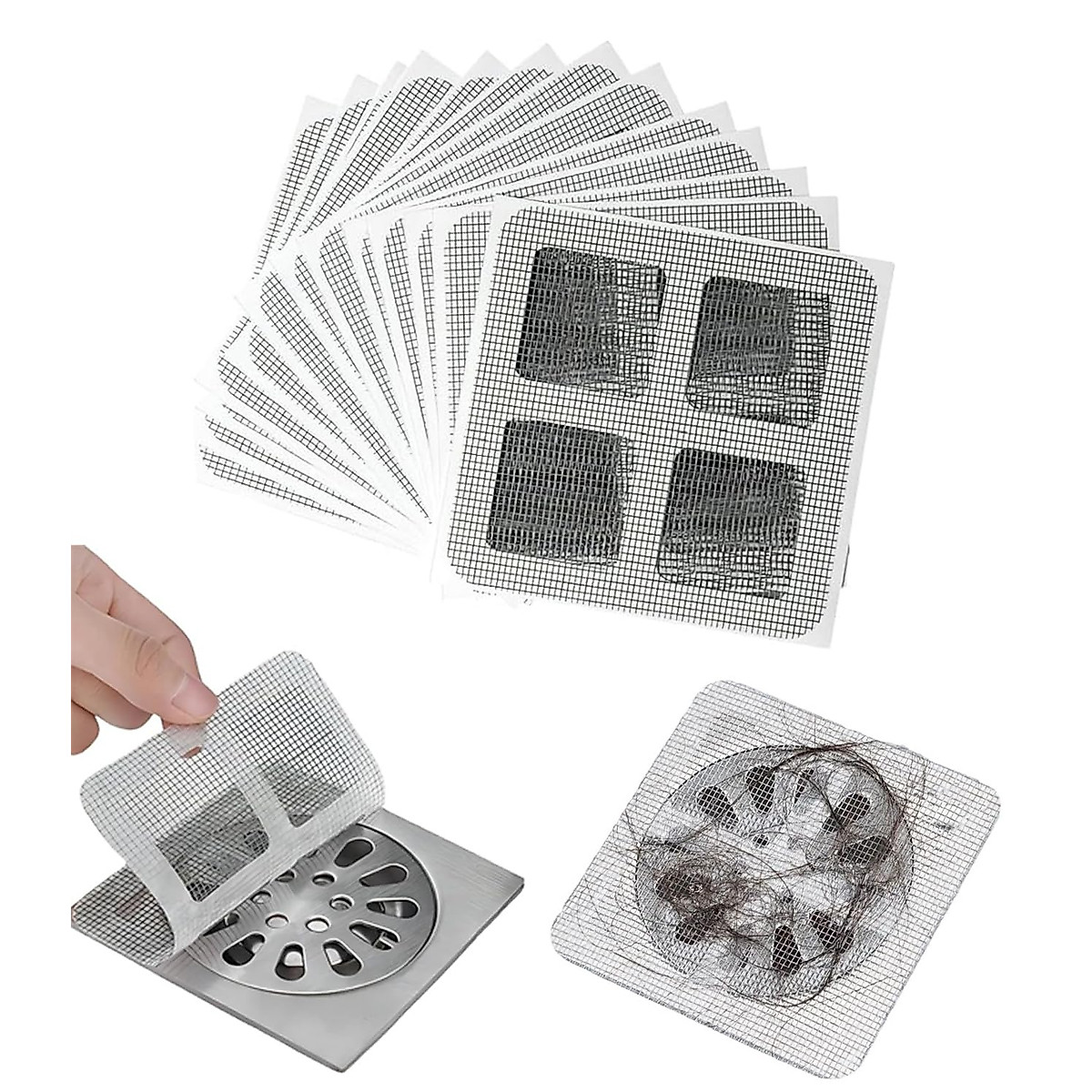 YUERUI Disposable Shower Drain Hair Catcher Mesh Stickers, Disposable Shower Drain Hair Catcher, Drain Mesh Cover, Bathroom, Laundry, Kitchen, Bathtub, Sink, for Human & Pet (30Pcs)