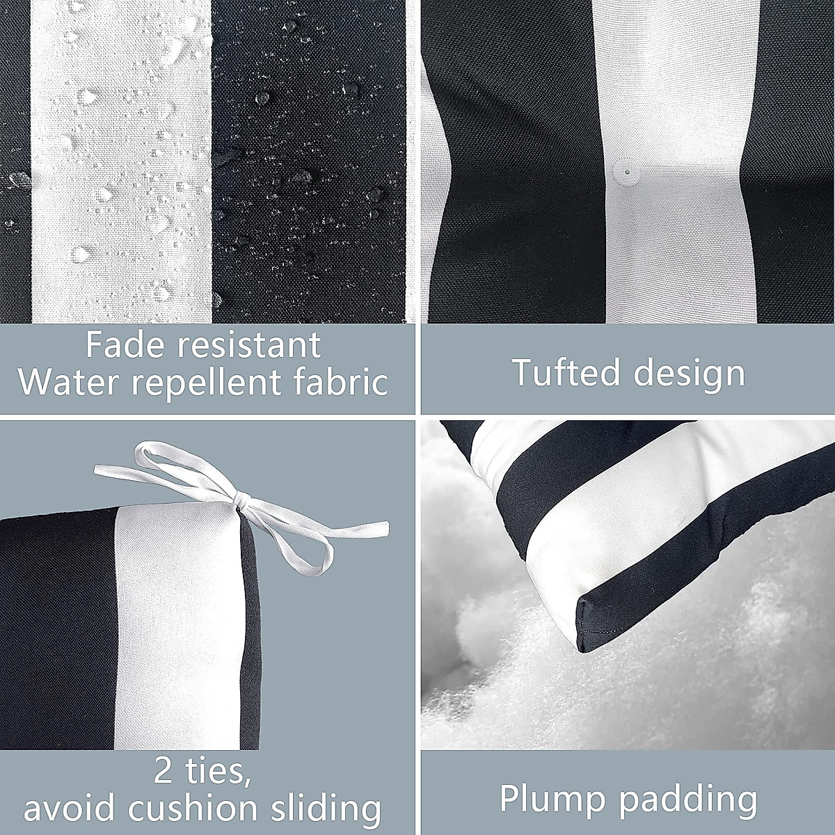 LVTXIII Outdoor Tufted High Back Cushions, Solid Fluffy Seat and Back Chair Cushion with Ties, Patio Replacement Rocking Chair Cushion for Outdoor Furniture Use (22" W x 20D, 2 Pack, Textured Gray)