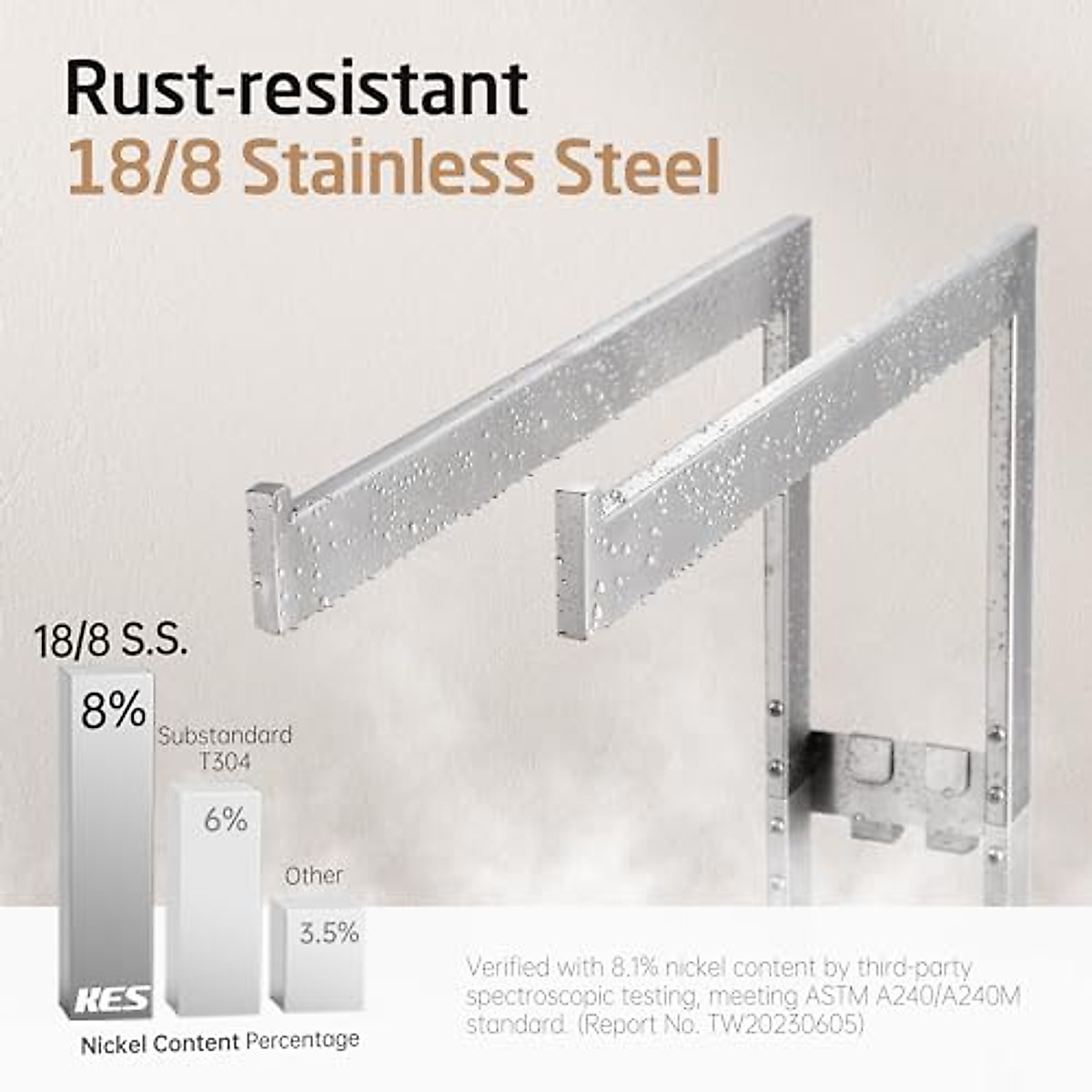 KES Bathroom Towel Rack with Hooks Freestanding, Towel Stand Double L-Shape with Heavy Marble Base Bathroom Floor, 18/8 Stainless Steel Towel Drying Rack Brushed Finish, BTH227-2