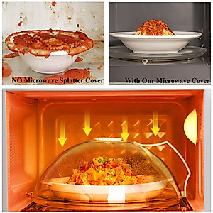 Microwave Splatter Cover for Food, Clear Like Gla Microwave Splash Guard Cooker lid, Dish bowl Plate Serving Cover with Steam Vent, BPA-Free, Saft Plastic, 10.5 Inchs