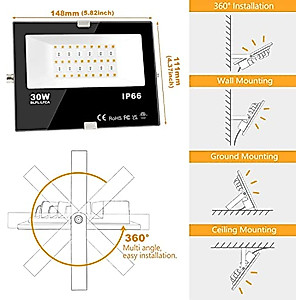LED Flood Lights RGB Color Changing 300W Equivalent Outdoor, 30W Bluetooth Smart Floodlights APP Control, IP66 Waterproof, Timing, 2700K&16 Million Colors 23 Modes for Landscape Stage Lighting 2 Pack