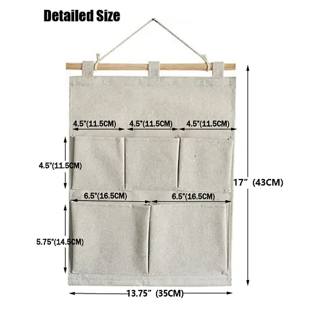 KINGREE Over The Door Magazine Storage Pockets, Wall Door Closet Hanging Storage Bag Organizer, (5 Pockets-Nature)