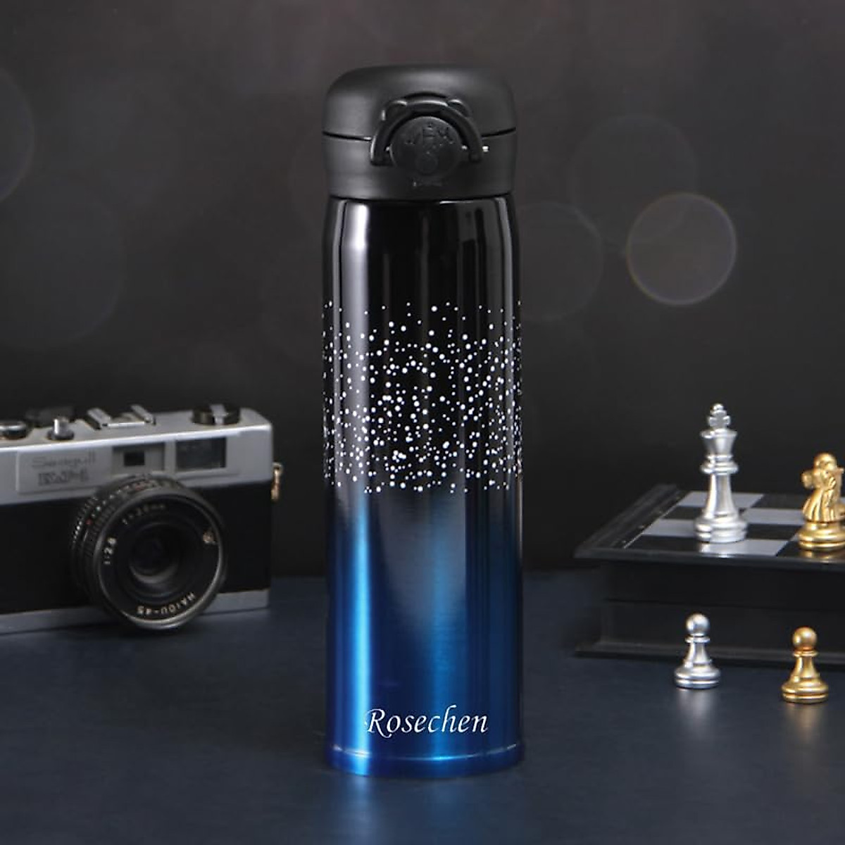 Water Bottle Thermoses Starry Sky, Thermal Vacuum Cups for Hot and Cold Drinks, BPA Free Stainless Steel Insulated Leak-proof Flask for Boys and Girls School Kids Indoor Outdoor Sports(17 oz Blue)