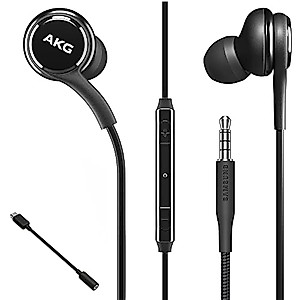 Samsung AKG Earbuds Original 3.5mm in-Ear Earbud Headphones with Remote & Mic for Galaxy A71, A31, Galaxy S10, S10e, Note 10, Note 10+, S10 Plus, S9 - Includes Includes 3.5mm to Type-C Adapter - Black