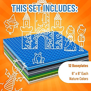 Strictly Briks Compatible with Lego 12 Pack Classic Stackable Baseplates 6x6, for Building Brick Base Plates 20x20 Studs Plates - Building Baseplate Stackable for Top & Bottom Sides, 12 Nature Colors