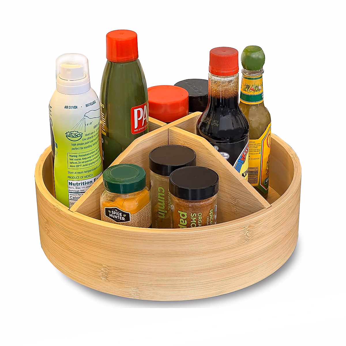 HinterHill 3-in-1 Adjustable Lazy Susan Pantry Organizer, 12" Bamboo Kitchen Cabinet Organizer for Pantry Organization and Storage, Lazy Susan for Cabinet, Countertop, Bathroom, Spices, Snacks