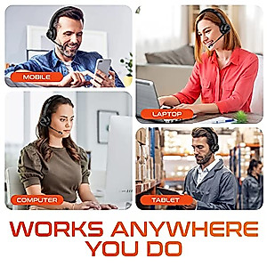 Bluetooth Headset with Noise Cancelling Mic and Charging Dock, Wireless Headphones with Mic, 2-Earpiece with Auto-Pair USB Dongle for PC/Laptop, Handsfree/Dual Connect/Mute, for Meet|Skype|Zoom|Teams