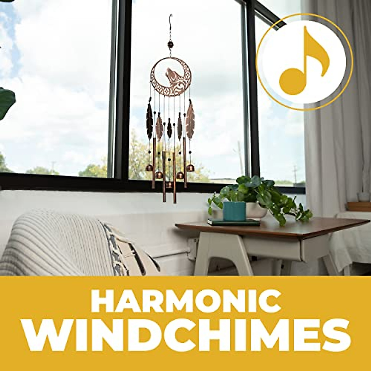 VP Home 27.5" H Rustic Copper Tribal Wolf Dream Catcher Wind Chimes for Outside Unique Dreamcatcher Wolf Windchimes Outdoor Decoration Garden Decor Wolf Wind Chime Gift for Women, Mom, Grandma, Unisex