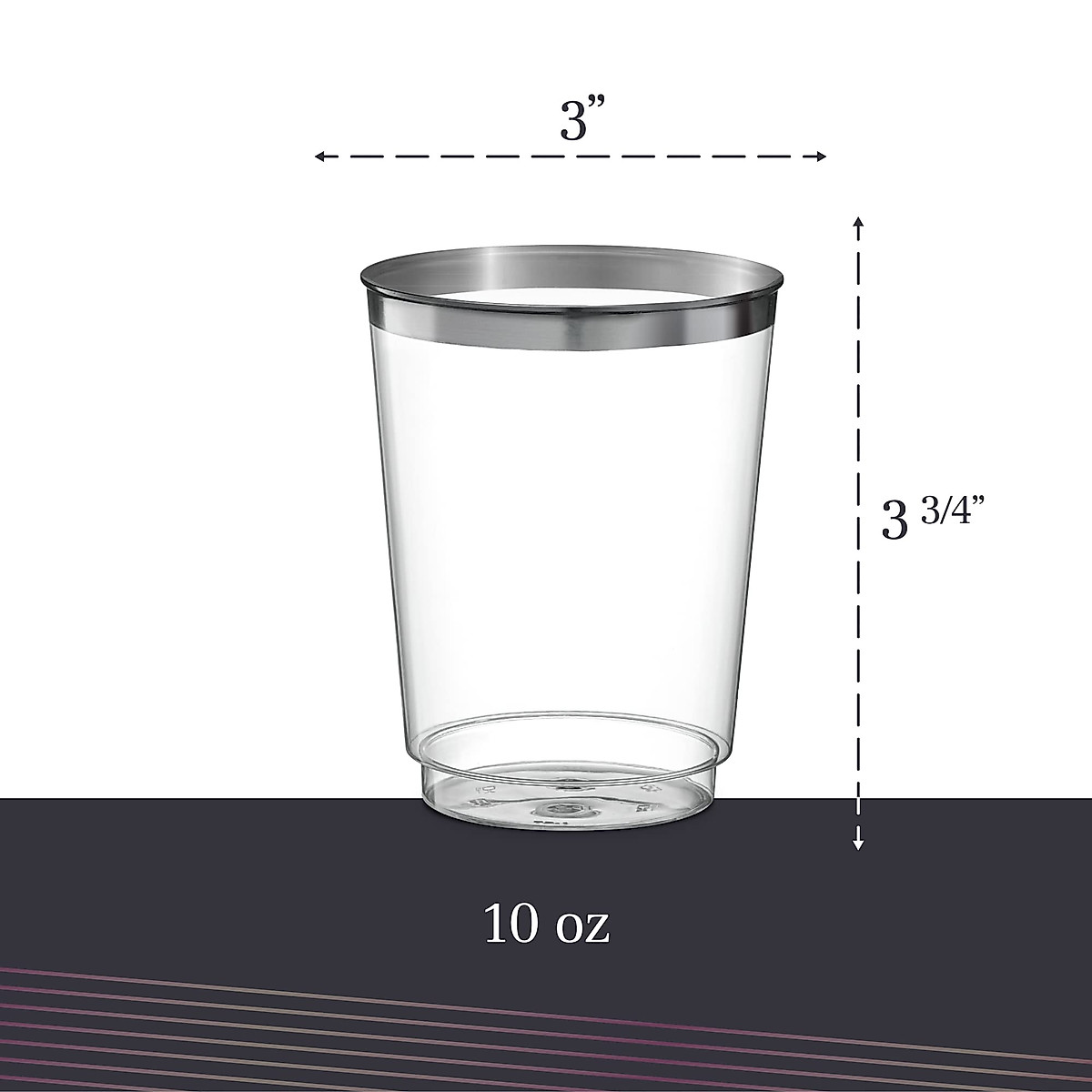 PLASTICPRO Disposable Plastic Tumblers (Silver Rim, 50)