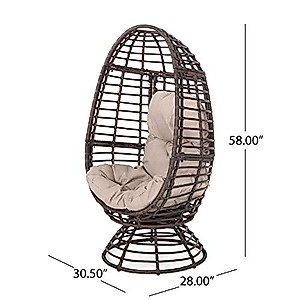 Christopher Knight Home Frances Outdoor Wicker Swivel Egg Chair with Cushion, Dark Brown, Beige