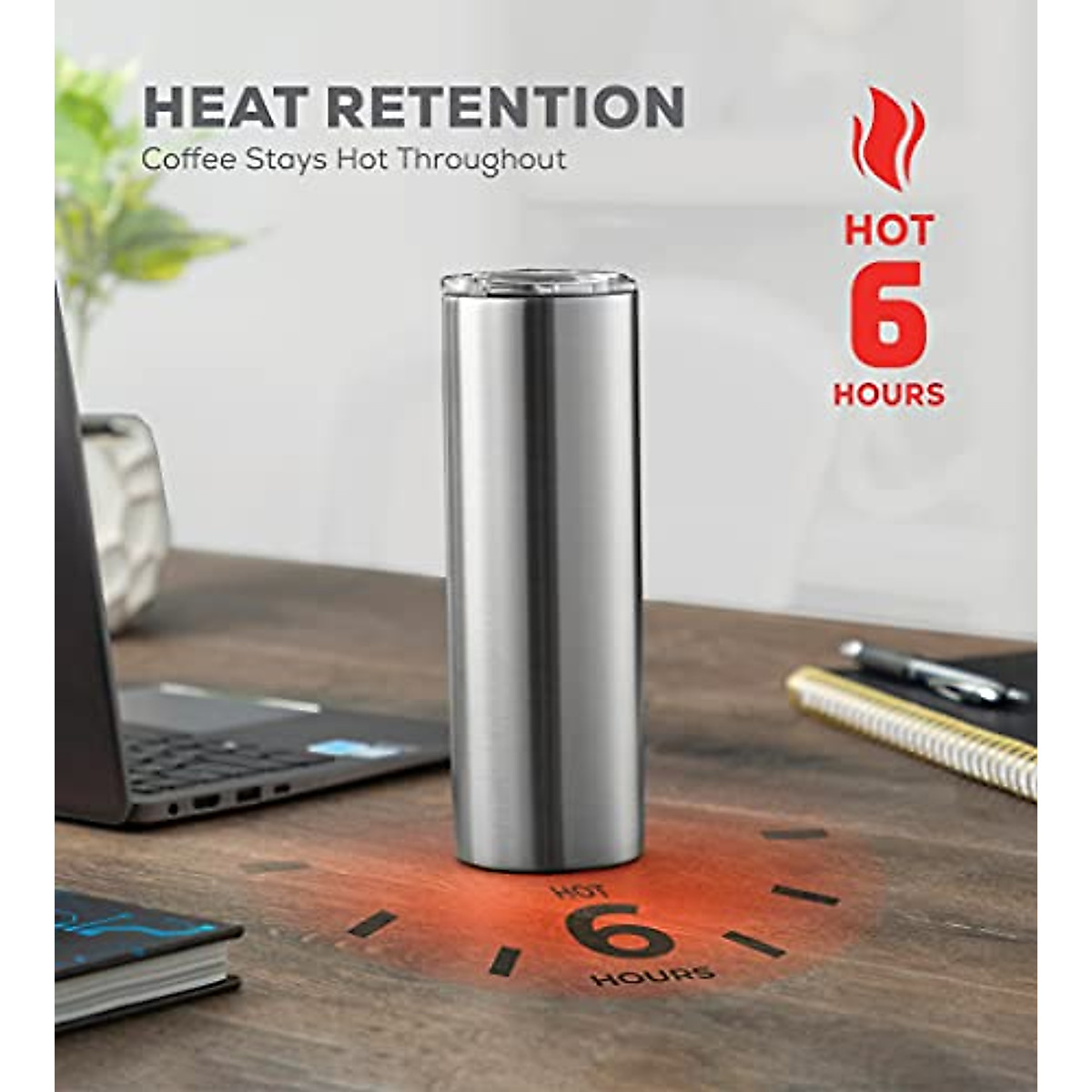 Insulated Skinny Stainless Steel Tumbler Set - 4-Pack 20oz Coffee Tumbler with Straw - Travel Coffee Mug With PBA Free Lids - Slim Vacuum Insulated Tumblers Keep Hot and Cold - Great for Home, Office.