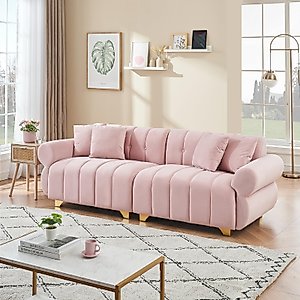 89" Oversized Loveseat Sofa, Modern Upholstered Velvet Cloud Couch, Deep Seat Sofa,Cozy Modern 3 Seater Couch with Gold Steel Leg Frame for Living Room, Bedroom, Apartment