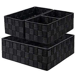 Nicunom 4 Pack Woven Storage Box Cube Basket Bin Container Box, Nylon Storage Basket for Closet, Dresser, Drawer, Shelf, Office Divider Organizer Bins, Black