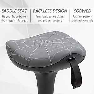 Vinsetto Lift Wobble Stool Standing Chair with 360° Swivel, Tilting Balance Chair with Adjustable Height and Saddle Seat for Active Learning Sitting, Grey