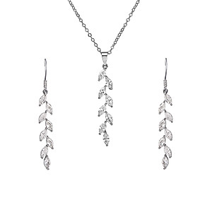 SWEETV Wedding Jewelry Sets for Brides Birdesmaid, Silver Cubic Zirconia Marquise Bridal Necklace Earrings Set for Women, Prom Costume Wedding Jewelry Gift